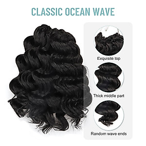 ToyoTree Ocean Wave Crochet Hair - 9 Inch 8 Packs Natural Black Short Curly Deep Wave Crochet Hair, Synthetic Ocean Wave Braiding Hair Extensions (9 Inch,1B-8P)