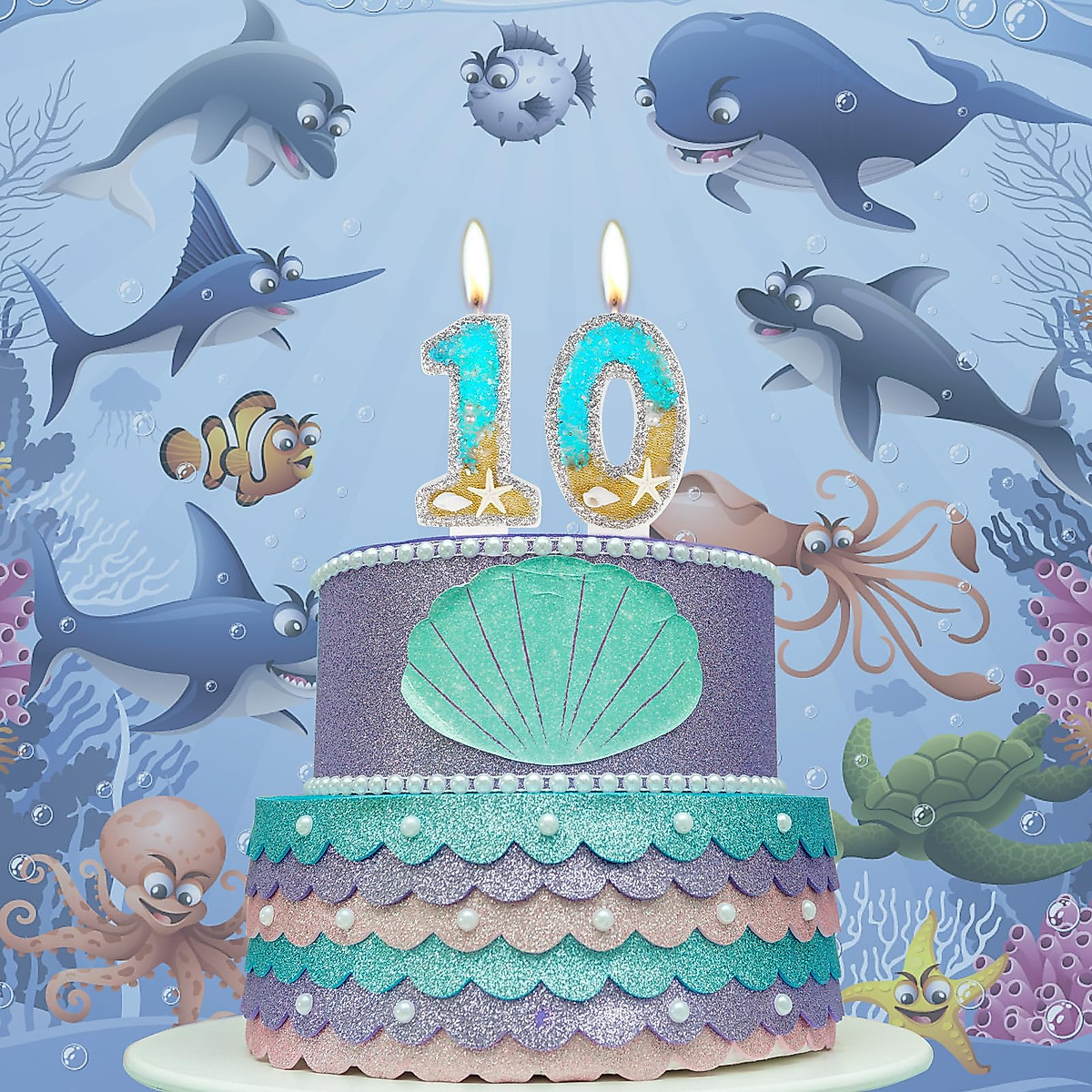Birthday Candles Number 1 Candle, Handmade Numeral Candle Cake Topper, Perfect for Mermaid Theme Baby Shark Theme Finding Nemo Theme Birthday Party Favors Decorations