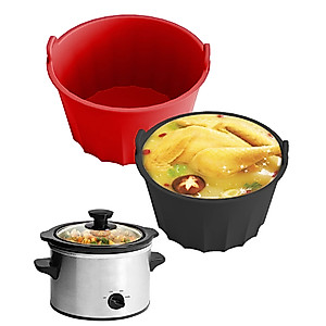 Slow Cooker Liners, 2pcs Reusable Round Cooking Liner Leak-proof Silicone Slow Cooker Liner fit 5-6 Quart Oval Slow Cooker