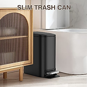 BETHEBEST 6 Liter/1.6 Gallon Bathroom Trash Can with Soft Close Lid, Small Step Trash Can with Removeble Wastebasket,Stainless Steel Garbage Can for Bathroom,Bedroom,Office (Black)