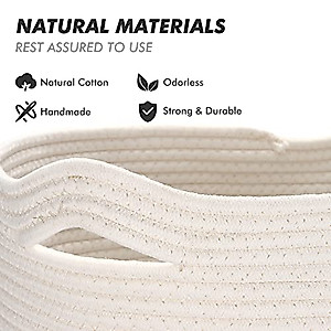 Sea Team XXXL Cotton Rope Basket, Large Woven Nursery Storage Bin, Laundry Hamper, Jumbo Blanket Basket for Rugs, Cushions, Pillows, Toys Organizer, 22 x 14 Inches, White & Mottled Lavender