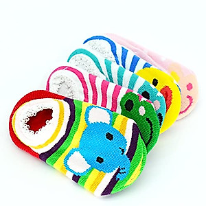 Fly love 5 Pairs Baby Toddler Newborn Infant Stripes Anti Slip Non Skid Socks No-Show Crew Boat Cotton Slipper Sock