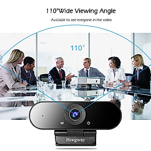 Webcam with Stereo Microphone and Privacy cover , FULL HD 1080P by USB terminal,110 ° Wide-Angle for Conferencing, Distance learning or Meeting, Video chatting ,Calling, Team gaming etc.,(Black)
