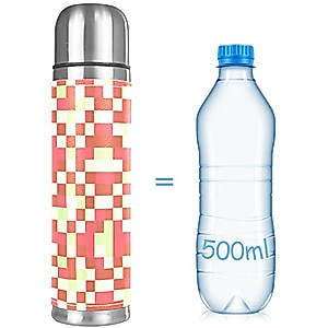 Stainless Steel Leather Vacuum Insulated Mug Abstract Thermos Water Bottle for Hot and Cold Drinks Kids Adults 16 Oz