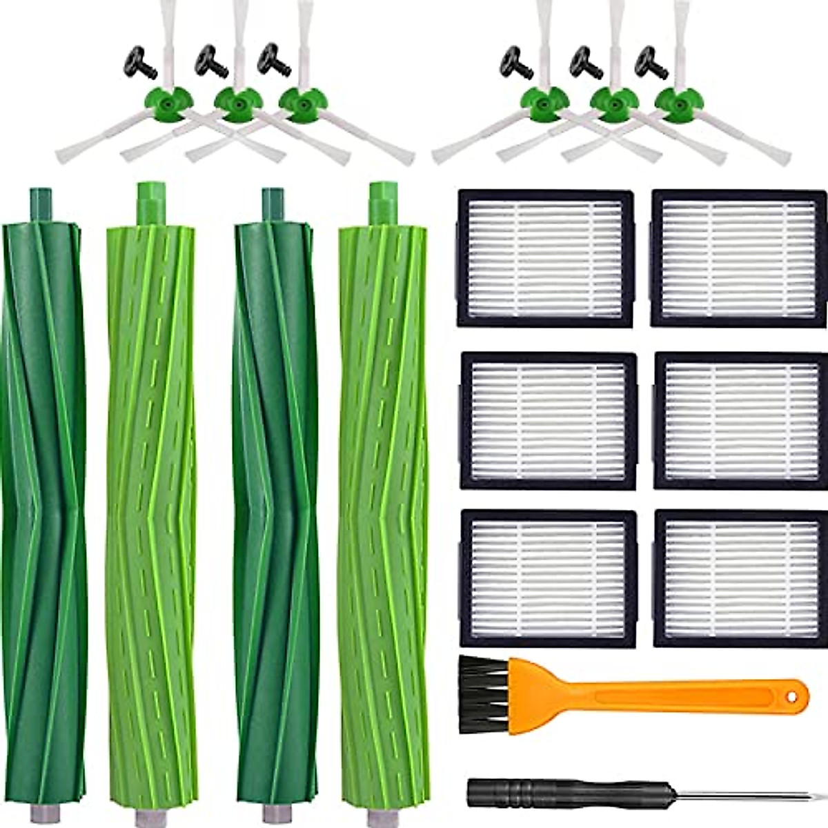 COMUSTER Replacement Parts Compatible for iRobot Roomba E&i&j Series i7 j7 i3 i4 i7+ Plus i3+ i4+ i6 i6+ i8 i8+ E5 E6 j7+ Plus,4Multi-Surface Rubber Brush,6High-Efficiency Filter,6Edge-Sweeping Brush