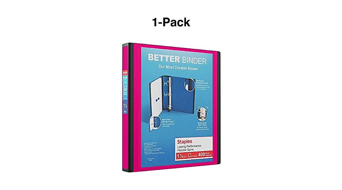 Staples Pink 1.5-Inch 3-Ring Binder for Large Projects