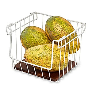 iDesign The Ría Safford Collection Open Front Wire Basket with Acacia Wood, 10" x 10" x 8"