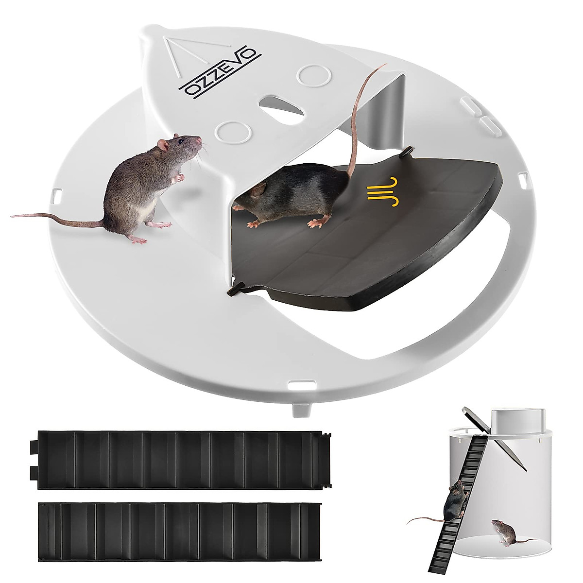 OZZEVO 5 Gallon Mouse Trap Bucket, Rat Trap, Mouse Traps Indoor, Lid Mouse Trap 5 Gallon, Slip and Slide Rat Traps, Humane Mouse Trap for Indoor and Outdoor, Auto Reset, Reusable Yellow (Pack of 2)