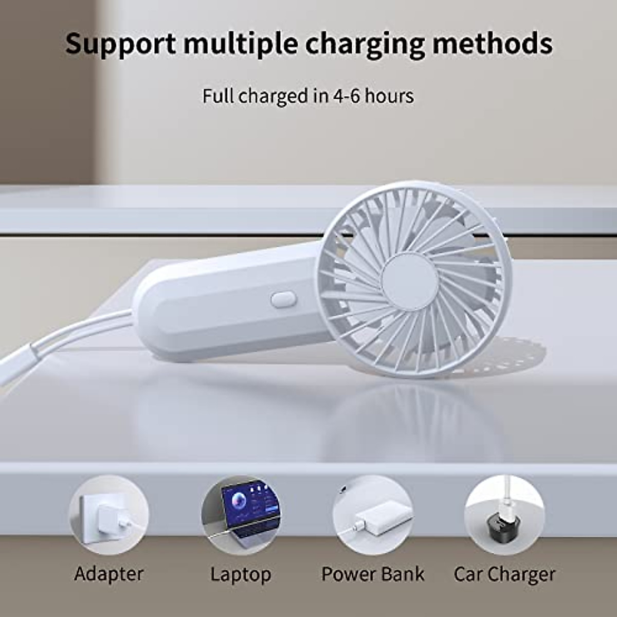 SmartDevil Portable Handheld Fan, Mini Dual-Bladed Hand Fan, 4000mAh Small Personal Rechargeable Battery Operated Fan, Powerful Wind, 3 Speed Adjustable, Hand Held Fan For Outdoor, Travel (White)