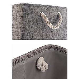 Collapsible Storage Basket Bins, Decorative Foldable Rectangular Linen Fabric Storage Box Cubes Containers with Handles- Medium Organizer For Nursery Toys,Kids Room,Towels,Clothes, Grey14Lx10.2Wx5.9H