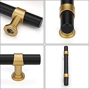 Haliwu 10 Pack Black Cabinet Pulls Black&Gold Cabinet Handles, Barrel Gold Dresser Drawer Pulls for Kitchen Hardware,3 inch