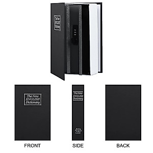 KYODOLED Diversion Book Safe with Combination Lock, Secret Hidden Metal Lock Box,Money Hiding Collection Box,9.5" x 6.2" x 2 .2" Black Large