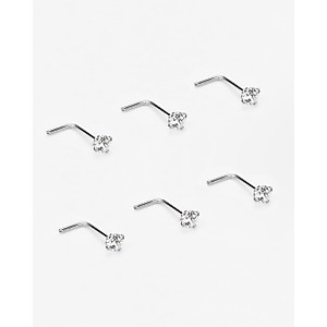 FANSING Nose Studs for Women Men L Shaped Nose Rings Surgical Steel Nostril Piercing Jewelry with Cubic Zirconia End Silver 3mm 20 Gauge