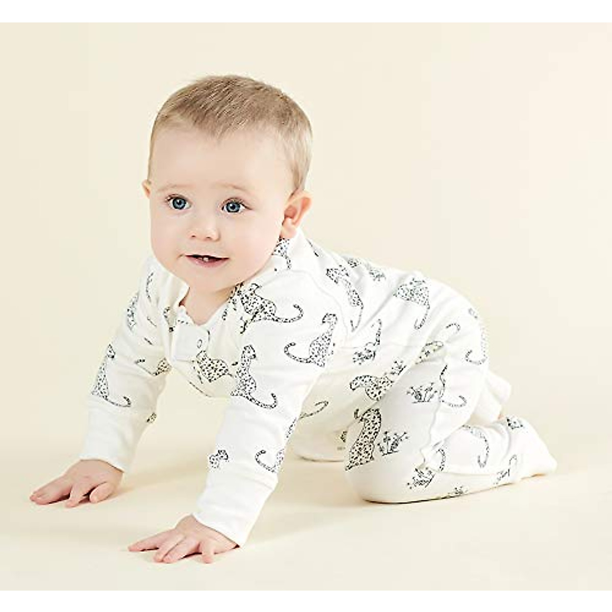 Owlivia Organic Cotton Baby Boy Girl Zip Up Sleep N Play, Footless, Long Sleeve(12-18 Months, Leopard)
