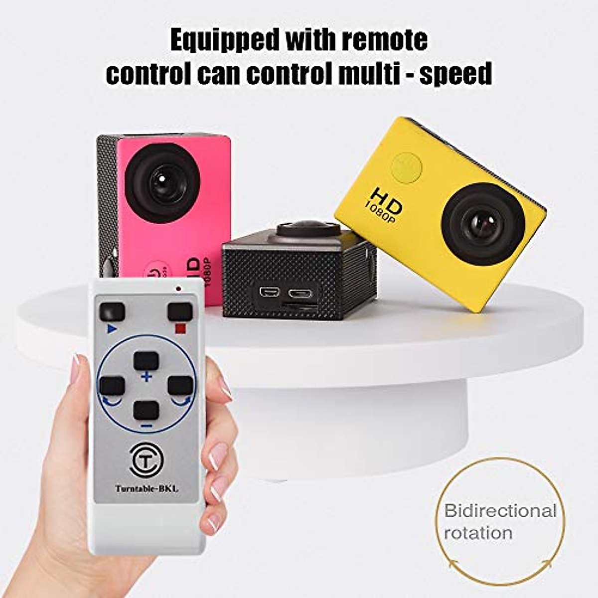fotoconic Electric Motorized Turntable Rotating Display Stand, Remote Control Angle, Speed Direction, Various Rotation Mode, 11 Lbs Centric Loading, and 2 Pieces Magnetic Cover (4.75" & 8" Diameter)