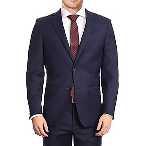 Mens Classic Fit Solid Navy Blue Two Button Wool Suit Size: 48L