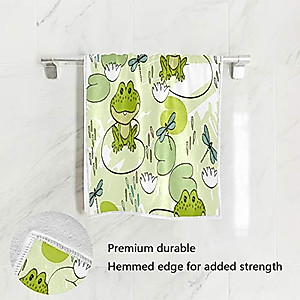 Blueangle Cartoon Frogs Dragonflies Hand Towel 15 x 30 Inches, Highly Absorbent, Soft, Washable, Long Lasting for Bathroom, Kitchen, Gym, Spa, Yoga