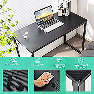 Tangkula Computer Desk, Study Writing Desk W/Heavy Duty Steel Frame, Modern Simple Style Laptop Table for Home Office, Easy Assembly (Black)
