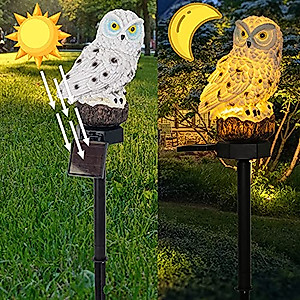 DAZZLE BRIGHT 2 Pack Owl Figure Solar LED Lights, Resin Garden Waterproof Decorations with Stake for Outdoor Yard Pathway Outside Patio Lawn Decor to Scare Birds Away