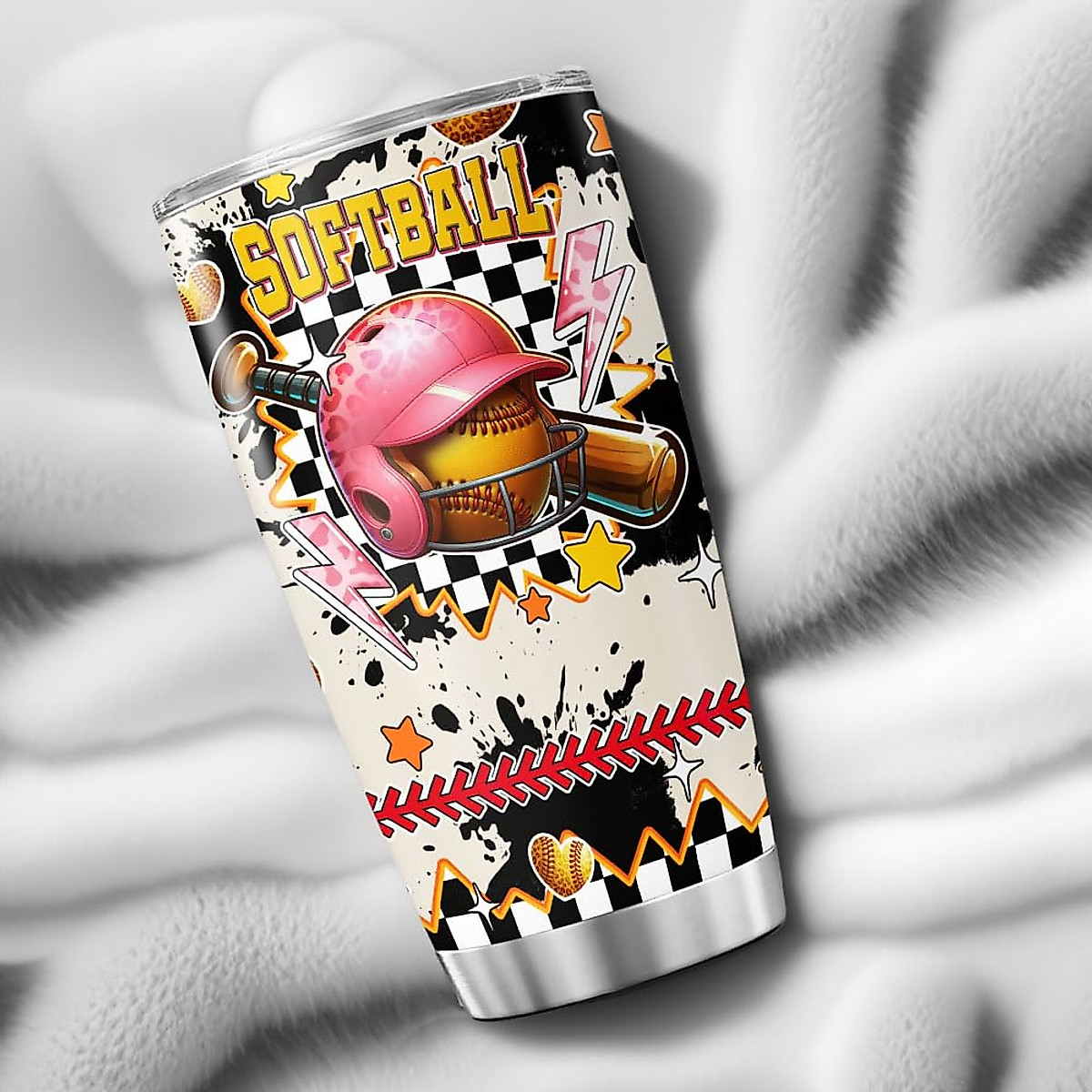 HUBUPU Checkered Water Funny Modern Mother Tumblers Simply Mama For Coffee Cups Women Mothers Simple, Softball Gifts, Tumbler 20 Oz With Lid And Straw, Softball Mom Colorful