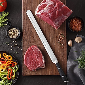 SAMURIKI Brisket Knife - Ultimate 12-inch Carving Knife, Slicing Knife with Granton Edge Designed for Briskets, Roasts, Meat, BBQ, etc. (Slicing Knife 12")