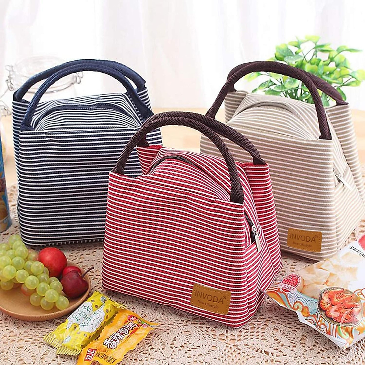 Lunch Bag 4PCS Lunch Organizer for office Lunch Cooler with Zip Closure Foldable Lunch Tote Bag, Reusable Lunch Holder Insulated Lunch Container Picnic Bag for Men Women