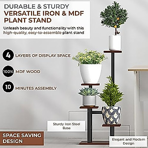 BEX Metal Plant Stand Indoor & Outdoor Plant Stand - Four Tier Metal Plant Stand For four Planters, Tall Tired Planter Holder for Garden Balcony Living Room Office & Patio Decoration, Orchids & Flower Pot Organizer Stand
