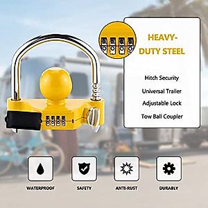 Cenipar Trailer Hitch Lock Universal with Combination Lock, Heavy-Duty Steel Tow Ball Coupler, Fits 1-7/8”, 2”, 2-5/16” Couplers, for Trailer Truck RV SUV Boat Yellow