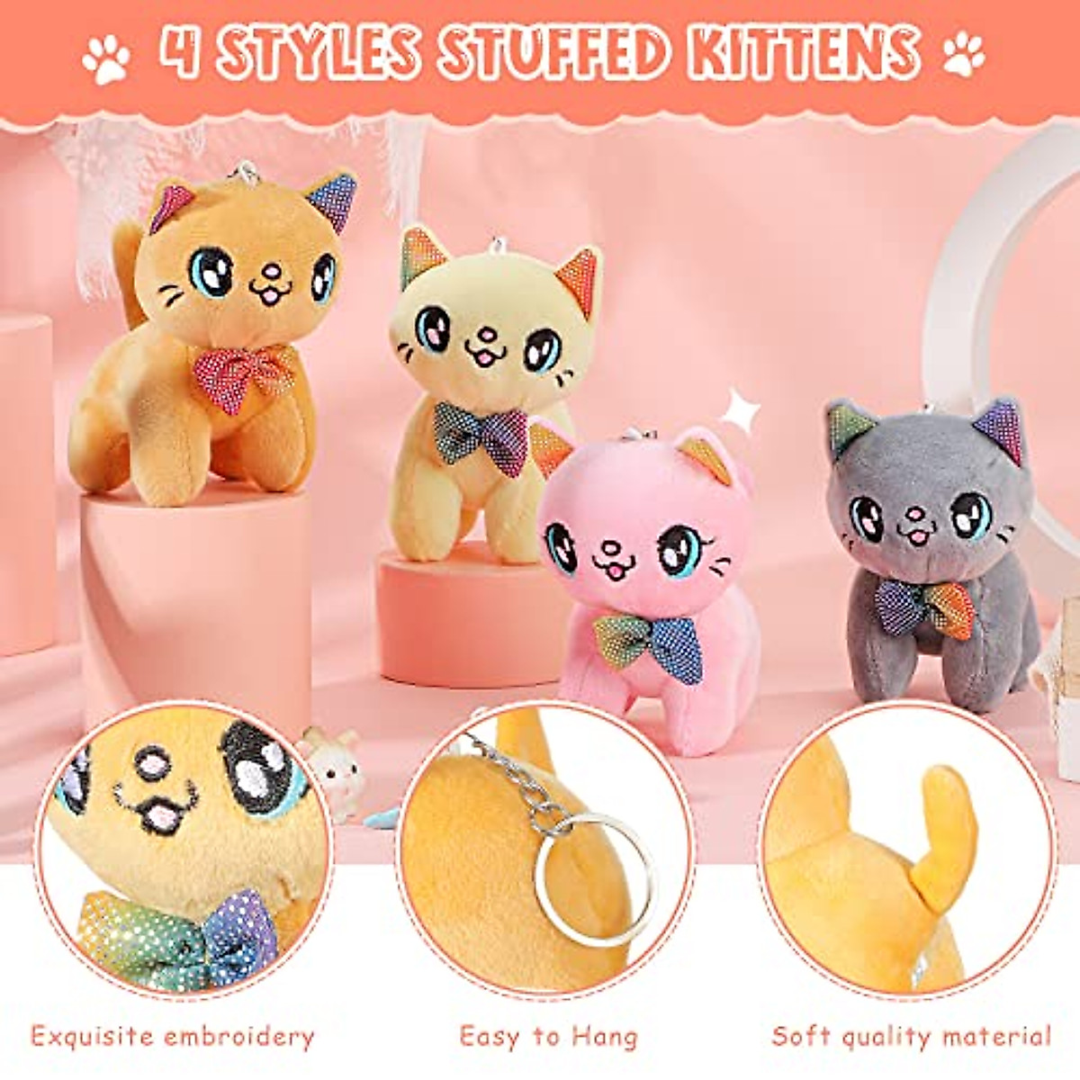 Chalyna 12 Pcs Cute Stuffed Animal Toy 4 Inch Mini Plush Mermaid Tiger Turtle Puppy Pig Alpaca Cat Ornaments Stuffed Doll Keychain Handbag Pendant for Birthday Party Favors DIY Home Decor(Cat Style)