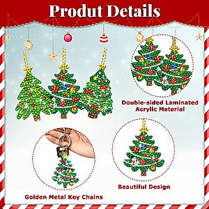 24 Pcs Christmas Diamond Painting Keychains Christmas Tree 5D Art Ornaments Kit Xmas Full Drill DIY Keyring Holiday Double Sided Diamond Craft Pendant for Kids Family Home Classroom Winter Party Decor