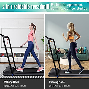 AW Folding Treadmill with Removable Desk, Motorized Running Walking Jogging Fitness Treadmills with Lift Table for Home Office Exercise Apartment/Basement Workout, Black