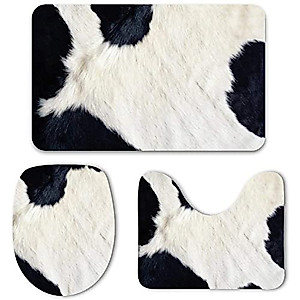 3 Pack Bath Mat Set, Cow Print Pattern Absorbent Memory Foam Soft Shower Bath Rugs Contour Mat and Lid Cover,Non Slip Velvet Bathrug,Shower Toilet Bathmats Carpet