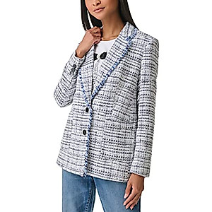 Karl Lagerfeld Paris Women's Tweed Long Sleeve Everyday Fashion Sport Jacket, Denim Multi, 6