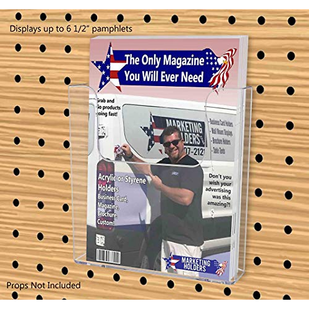 Marketing Holders 6 Pack Pegboard Brochure Holder 6.5" Wide Pamphlet Display Booklet Maps Literature Printed Material Menu Clear Acrylic Literature Organizer