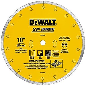 DEWALT Diamond Blade for Tile, Wet Cutting, 10-Inch x .060-Inch (DW4764)