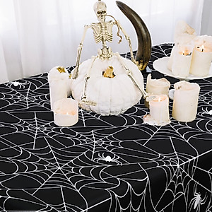 DAZONGE Spider Web Tablecloth for Halloween Party Decorations, 2 Pack Plastic Halloween Table Covers 54''x110'' Black, Spill-Proof Spider Web Table Cloth for Halloween Decor