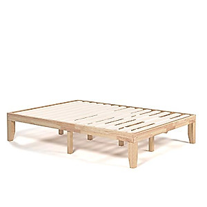 Giantex Full Wood Platform Bed Frame, 14 Inch Solid Rubber Wood Mattress Foundation, Heavy Duty Wood Slats Support, No Box Spring Needed, Easy Assembly, Natural