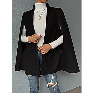 WDIRARA Women's Split Cloak Long Sleeve Open Front Cape Blazer Business Jacket Black S