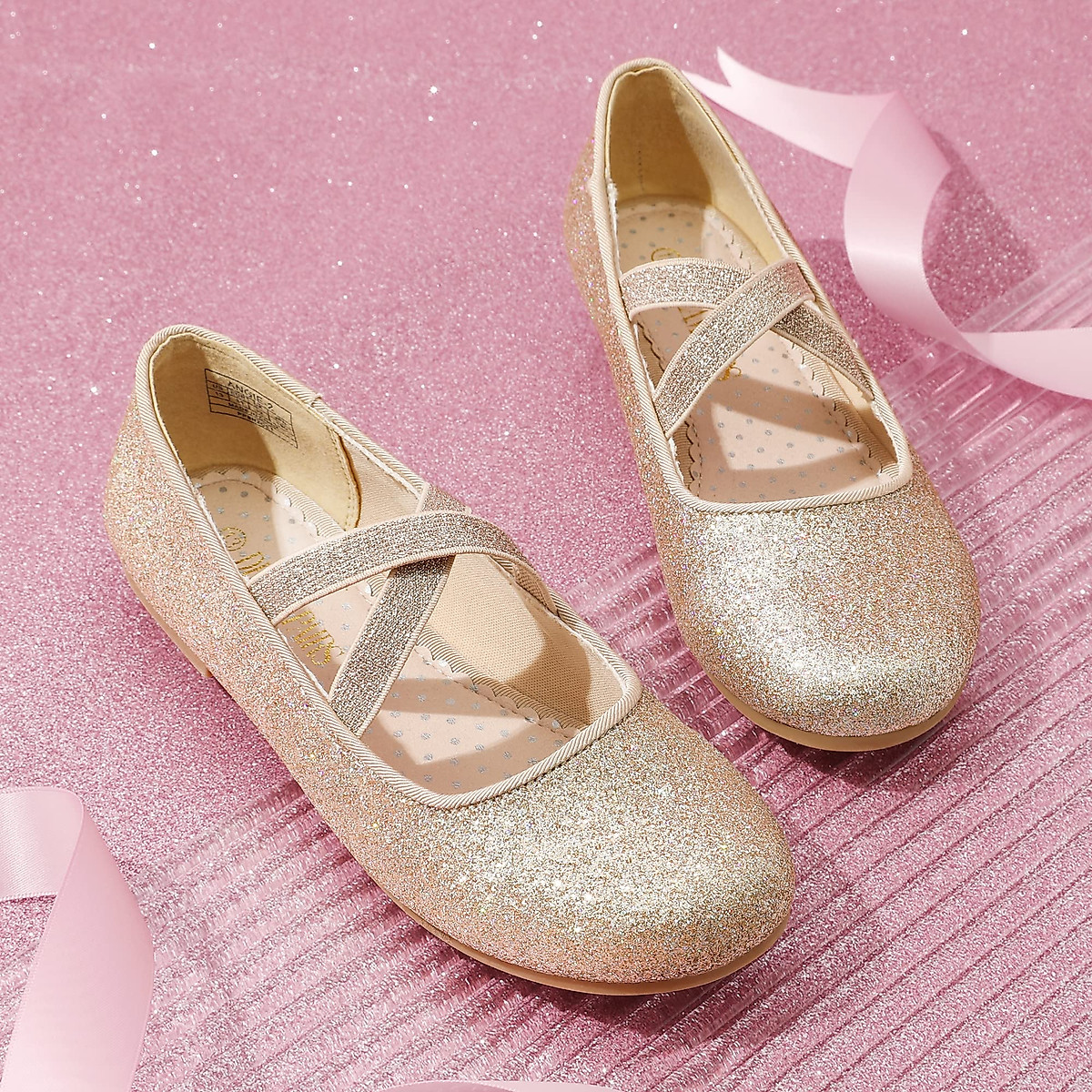 DREAM PAIRS Unisex-Child Flats,Mary Jane, Gold, 2 Little Kid