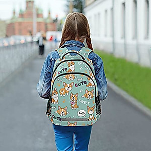 ALAZA Cute Dogs Corgi On Blue Backpacks Travel Laptop Daypack School Book Bag for Men Women Teens Kids