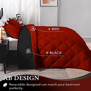 downluxe Lightweight Solid Comforter Set (King) with 2 Pillow Shams - 3-Piece Set - Red and Black - Down Alternative Reversible Comforter