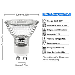 ETUOLMP GU10 Halogen Light Bulbs 2 Pin, 6 Pack GU10 Bulb Warm White, Dimmable GU10+C 120V 50W Bulb for Wax Warmer Bulbs, Track Light Bulbs, Range Hood Light Bulbs, Candle Warmer Light Bulbs