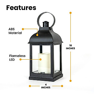 Just in Time for Winter {12 Pc Set} 10" Decorative Lanterns with Flameless LED Lighted Candle, 5 Hr Timer, Antique Look Indoor Outdoor Home, Garden, Weddings - Black. Includes Bonus String Lights!