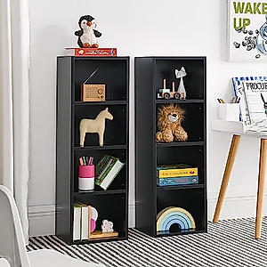 HOLISUN 8-Tier Media Tower Rack, CD DVD Slim Storage Cabinet with Adjustable Shelves, Tall Narrow Bookcase Display Bookshelf for Home Office,Multi-functional double-decker bookcase (Black)