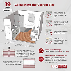 LuxHeat Floor Heating Cable Set, 20 Sqft - 120v Electric Radiant Floor Heating System Under Tile. Set Includes, Floor Heating Cable, Strapping, UDG OJ Microline Programmable Thermostat with GFCI