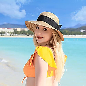 Beach Hats for Women, Straw Hat for Women UPF 50+ UV Sun Protection Sun Hat Foldable Roll up Cap Khaki