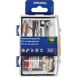 Dremel 730-01 All-Purpose Rotary Tool Accessories Kit - 52 Piece Assorted Set- Includes a Carving Bit, Sanding Drums, Grinding Stones, Cutting Discs, and a Storage Case