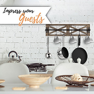 Autumn Alley Rustic Kitchen Utensils Hanging Rack with S Hooks | Wall Mounted Wood Rack for Mugs, Utensils, Pots and Farmhouse Decor | Rustic Wall Decor