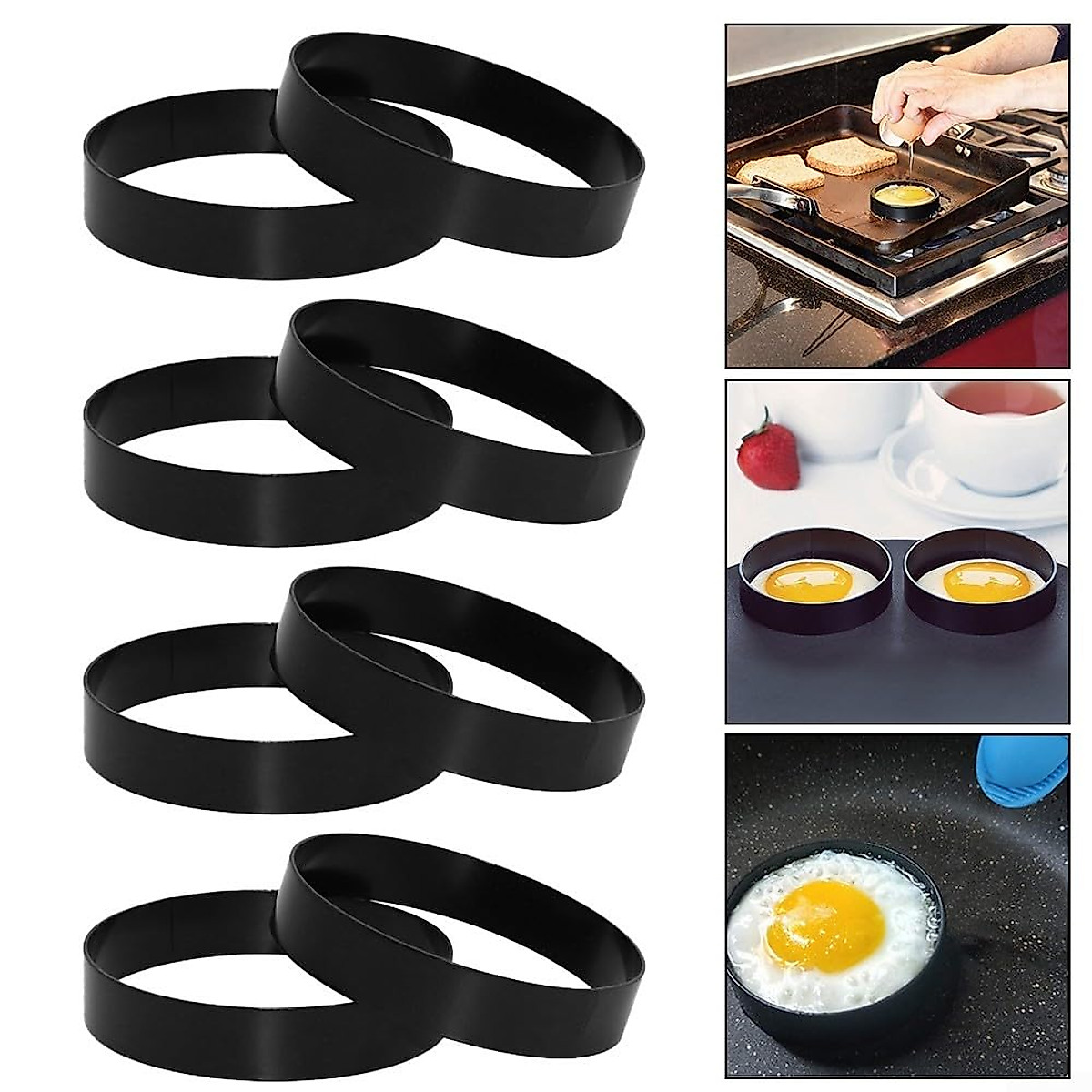 8 Pack Eggs Rings, Stainless Steel Egg Cooking Rings, Non-Stick Egg Patty Maker, Pancake For Frying Eggs And Omelet Pancakes, Burgers