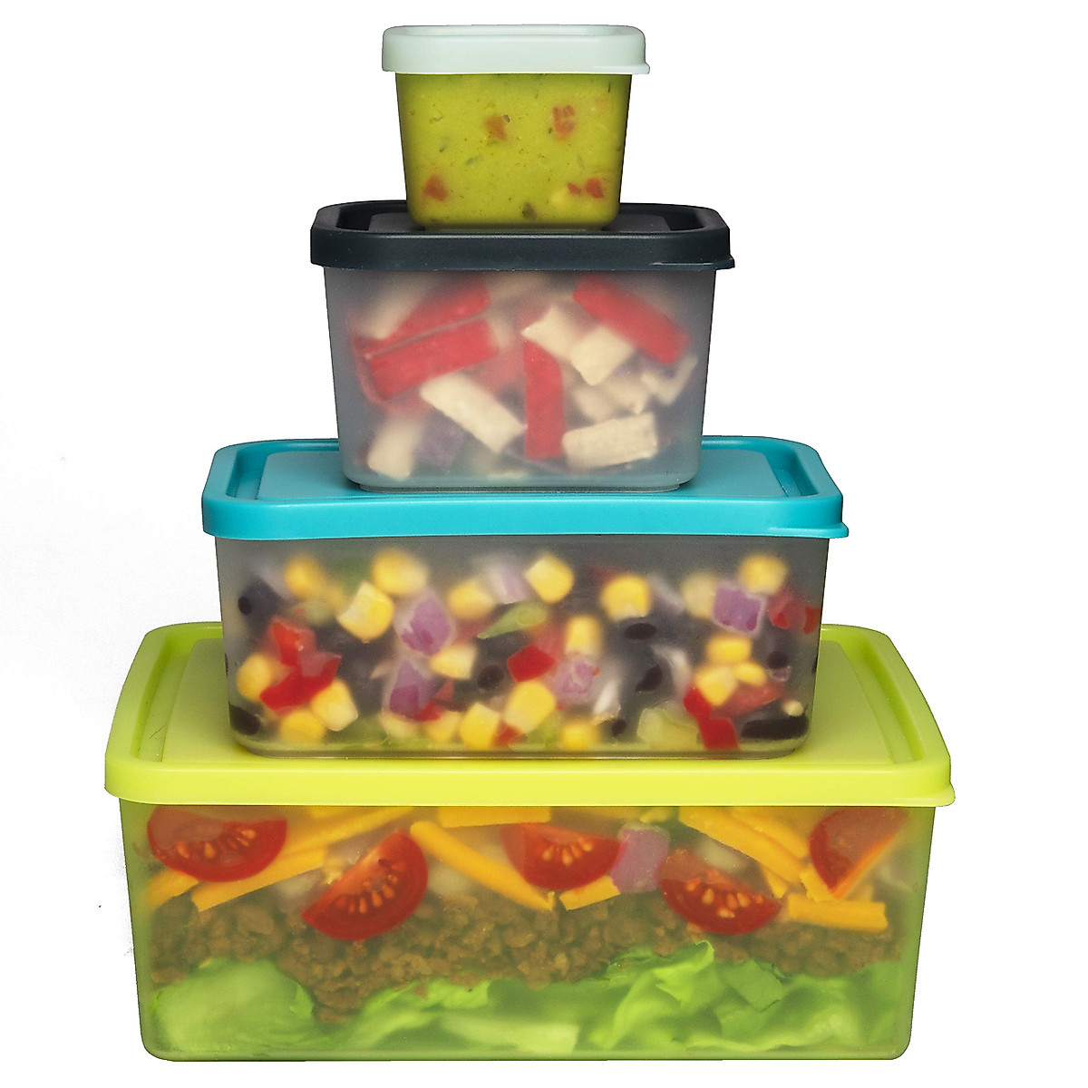 Bentology Snack Buddies - Mini Bento Snack Lunch Box w 4 Portion Control Meal Containers and Lids - BPA, PVC Free, Food Safe – On-the-Go lunchbox - Lime